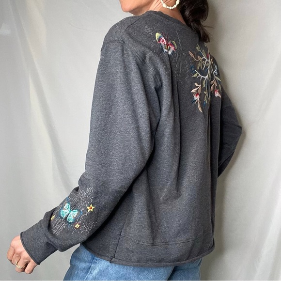 Johnny Was | Tops | Johnny Was Embroidered Grey French Terry Sweatshirt ...